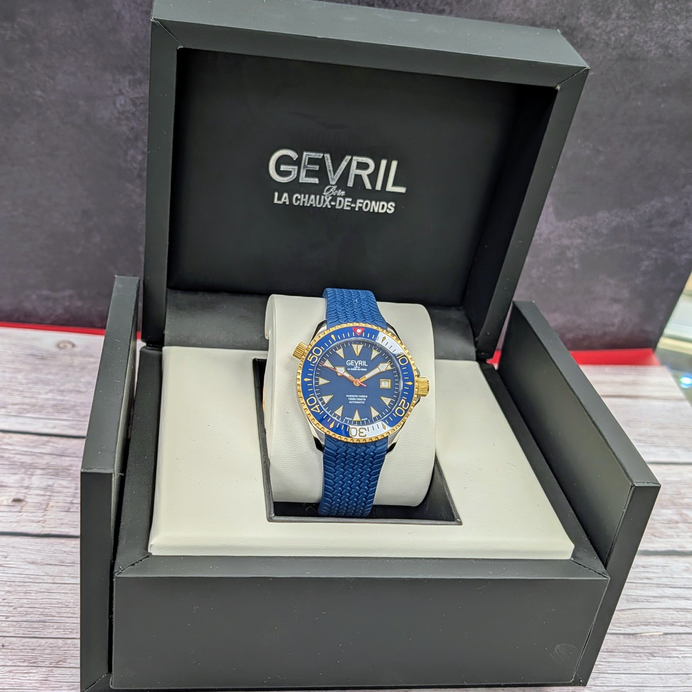 Gevril Hudson Yards Automatic Watch 48803R 43mm Blue Dial 2-Tone S.S ...