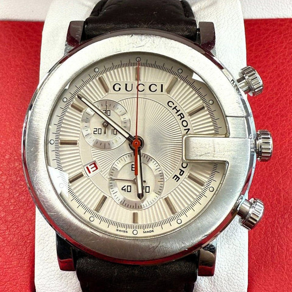 GUCCI Chronoscope Watch 101M 44mm Quartz Chrono Silver Dial Wristwatch ...